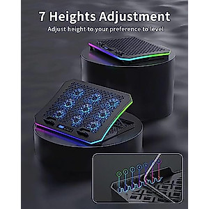 KeiBn Upgraded Gaming Laptop Cooler Pad with 9 Quiet RGB Fans, Cooling Pad for 15.6-17.3 Inch Laptops with 7 Height Stands, 2 USB Ports, Phone Stand-Blue