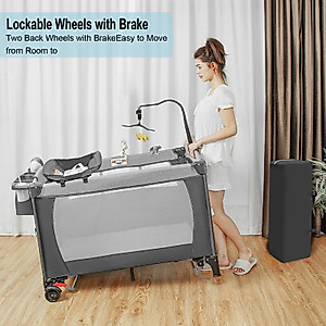 Afgbf Baby Bassinet Bedside Crib with Diaper Changer, 5 in 1 Pack and Play, Playpen Travel Bed with Storage, Baby Playard with 4 Adjustable Height, Carry Bag, Easy to Install, Grey