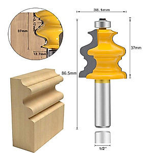 LEATBUY 1/2-Inch Shank Architectural Molding Router Bit Set 5 PCS, Corner Rounding Edge-Forming Roundover Beading Router Bit Set, Woodworking Milling Cutter Tools, Carbide Cutter CNC Router (FJ-55)
