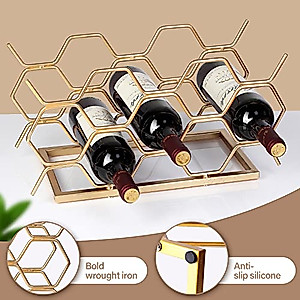 Drincarier Countertop Wine Rack - 10 Bottle Freestanding Modern Gold Metal Small Wine Rack - Tabletop Wine Holder Stand for Cabinet, Pantry, Wine Bottle Storage……