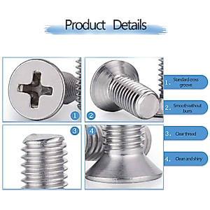 30 Pcs M4-0.7x50mm Flat Head Machine Screws, Phillips Cross Screw, Phillips Drive，304 Stainless Steel, Fasteners Bolts，Countersunk Machine Screws