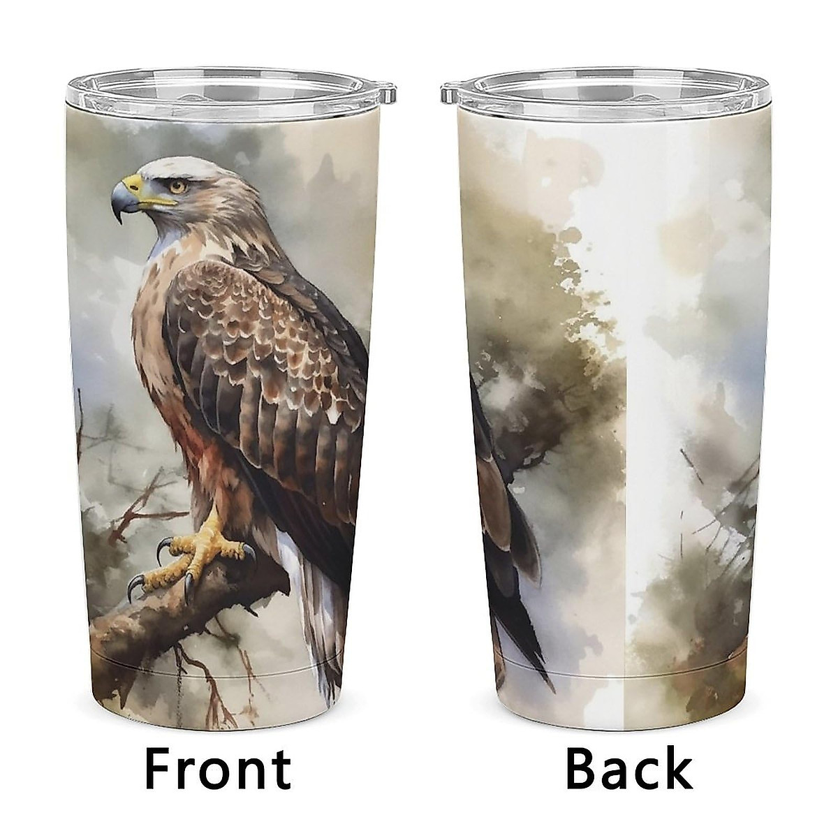 20 Oz Tumbler With Straw Leak Proof Thermos Cup, Watercolor Of Hawk Sitting In The Tree Stainless Steel Insulated Travel Coffee Mug Fit for Car Cup Holder