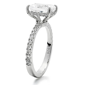 Bo.Dream Radiant Cut 2 Carat Cubic Zirconia Engagement Rings for Women Platinum Plated Sterling Silver Size 7