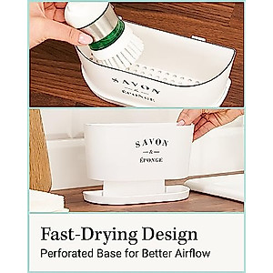 L U N A M A HOME DÉCOR Sink Caddy - Kitchen Sink Organizer - Sponge Holder - Hanging in Sink or Countertop Usage - Antislip mats - Odorless Sponge & Stainless Steel Brush Included