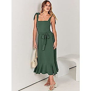 ANRABESS Women's Elegant Bridesmaid Dresses Square Neck Ruffle Split Midi Formal Dress for Wedding Guest Cocktail Party 2023 Gradution Prom Evening Night Dresses 893shenlv-L Green