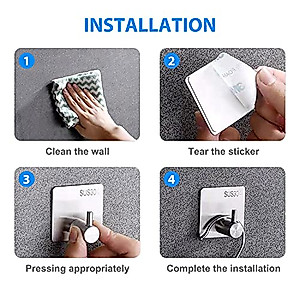 Panlogee 304 Stainless Adhesive Hooks ,Waterproof Adhesive Holder for Cloth，Towel,Bathroom,Kitchen(4pack) (Square-Shape Black)