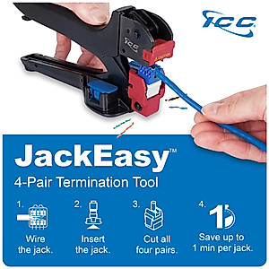 ICC CAT5e Keystone Jack with Slim Profile 180 Degree Punch Down, RJ45 UL Listed PoE++ TAA VoIP Compliant for Wall Plate or Patch Panel, Works with JackEasy Termination Tool, Blue 25 Pack