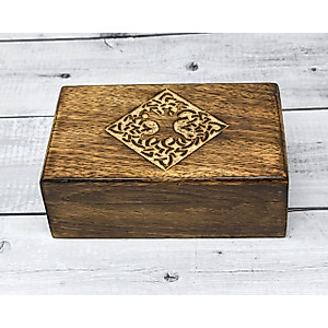 Ajuny Hand Carved Decorative Wooden Jewelry Box Celtic Centre Design Rustic Finish Keepsake Storage Travel Organizer Treasure Chest Trinket Holder Great for Gifts