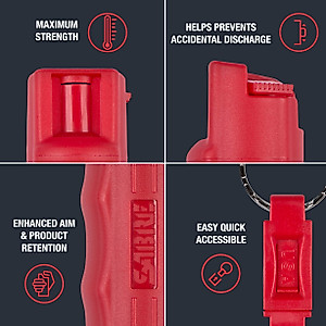 SABRE RED Pepper Spray Keychain with Quick Release for Easy Access – Max Police Strength OC Spray, Finger Grip for Accurate Aim, 10-Foot (3M) Range, 25 Bursts (5x Other Brands) – Practice Spray Option