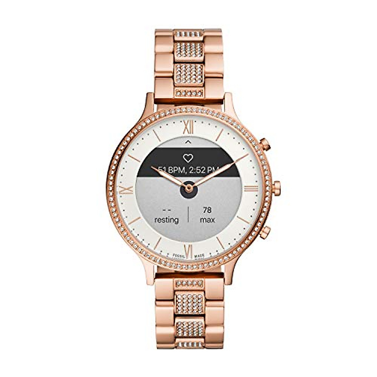 Fossil Women's 42mm Charter Stainless Steel Hybrid HR Smart Watch, Color: Rose Gold Glitz (Model: FTW7012)