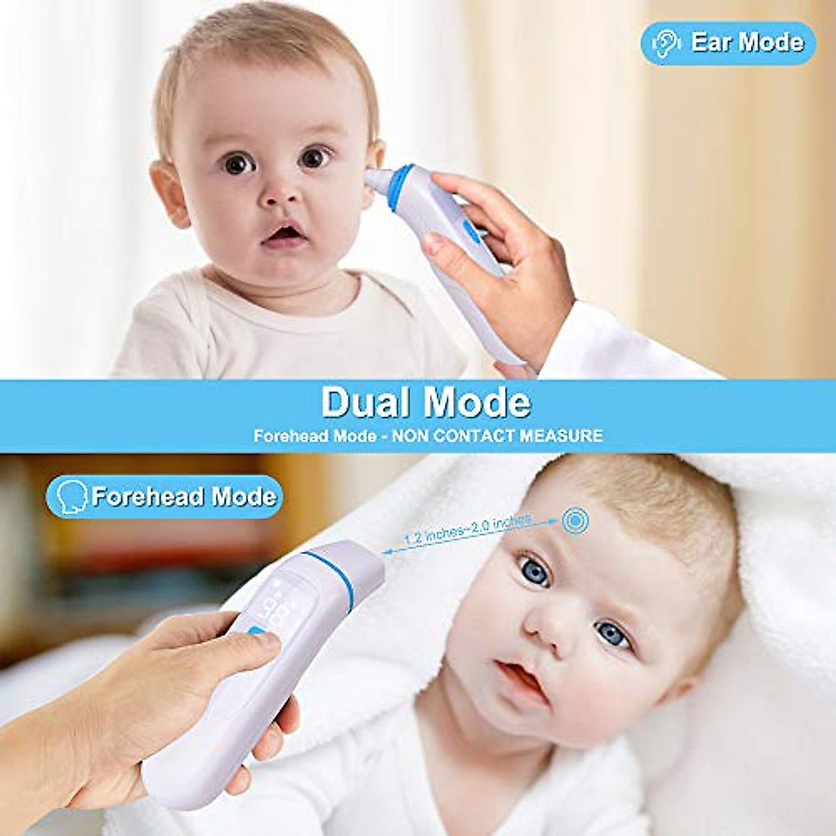 Digital Infrared Ear Thermometer for Adults and Kids Baby Babies Toddlers Forehead Basal Fever Instant Read Thermometers for Humans, Home with Fever Alarm, LED Display and Memory Function