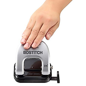 Bostitch Office EZ Squeeze Reduced Effort 2-Hole Punch, 20 Sheets, Locking Handle, Silver (2310)