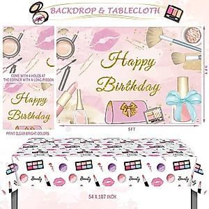 233 PCs Spa Party Supplies for Girls, Hombae Spa Makeup Salon Cosmetics Birthday Decorations Backdrop Balloon Garland Banner Tablecloth Cake Cupcake Topper Plate Napkin Cup Straw Knife Fork Spoon