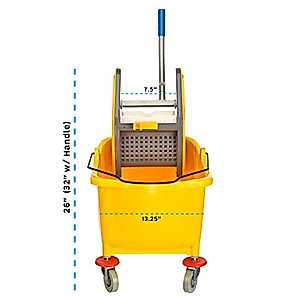 Alpine Industries Commercial Mop Bucket with Side Press Wringer - Mop Bucket with Wheels - Perfect for School, Offices, Resturants, Restrooms - 36 Qt - Yellow