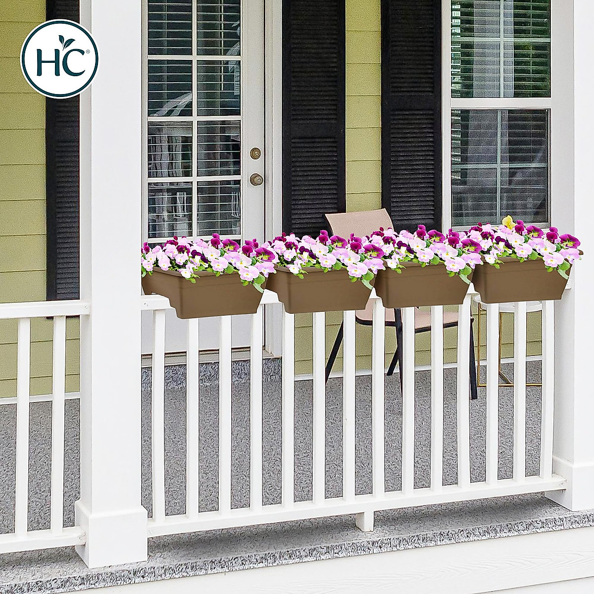 The HC Companies 24 Inch Deck Railing Planter Box - Decorative Lightweight Weatherproof Plastic Plant Pot for Outdoor Balcony, Porch, Garden, Fence, Chocolate