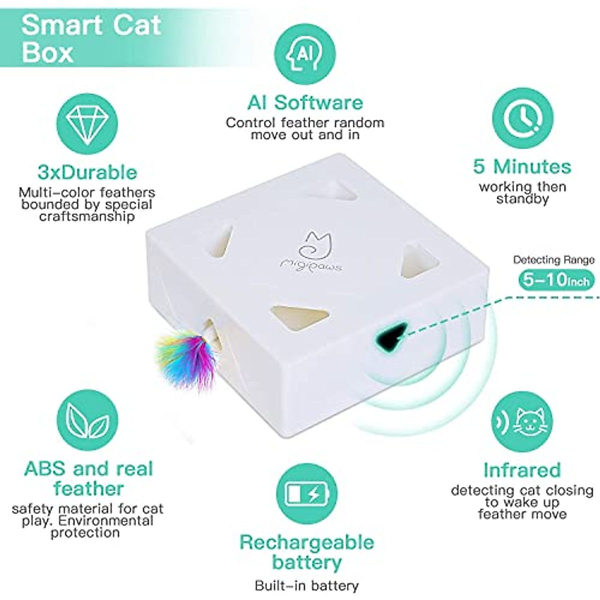 Migipaws Cat Toys, Interactive Automatic 7 Holes Mice Whack-A-Mole, Ultra Fun Smart Teaser Toy for Indoor Cats, USB Rechargeable, 4 Pieces Feather Refills