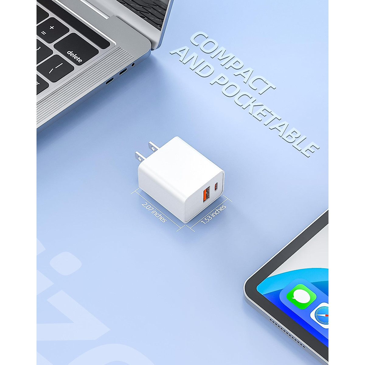 20W USB-C Fast Charger Fit for iPad 10th Generation Gen 2022 10.9" Tablet A2696 A2757 A2777 with 2 Charging Ports and C-C AC Power Supply Adapter Cord Cable
