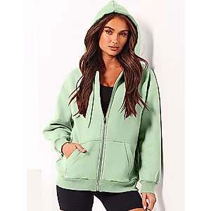 Prinbara Women's Cute Tops 2023 Outfits Teen Girl Jacket Sweater Long Sleeve Sweatshirts Casual Tops Zip Up Trendy Clothes Light Green 9PA89-doulv-L