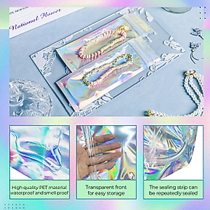 NPLUX Holographic Mylar Bags Resealable Smell Proof Bags for lip gloss, Jewelry, Lash Candy and More - Small Business Packaging Supplies(100PACK, 3x9INCH)