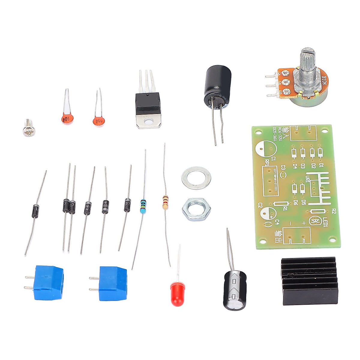 Walfront LM317 Adjustable Regulated Power Supply DIY Kit ABS Board AC/DC Input Output Rectifier Circuit Input Adjustable Voltage Set for School Education lab