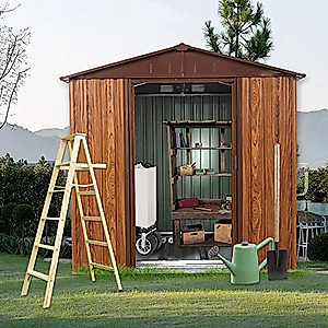 KELRIA 6 x 4 FT Outdoor Storage Shed, Metal Outside Sheds/Outdoor Storage with Sliding Doors and Vents, Steel Garden Shed Outdoor Utility Tool Shed with Pent Roof for Backyard Patio Garden Lawn, Grey