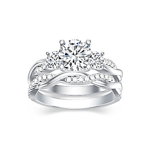1.46 Carat (ctw) Round Cut Moissanite Twisted Bridal Sets Engagement Ring Set for Women, White Gold Wedding Band Engagement Ring, Customizable Sterling Silver, 10k gold, 14k gold, 18k gold (White)