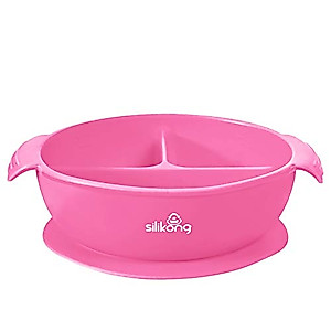 Silikong Divided Suction Bowl for Toddlers | BPA Free | Microwave, Dishwasher and Oven Safe | Fits Most Highchair Trays | Stay Put Baby Feeding Plates and Dishes for Kids and Infants (Pink)