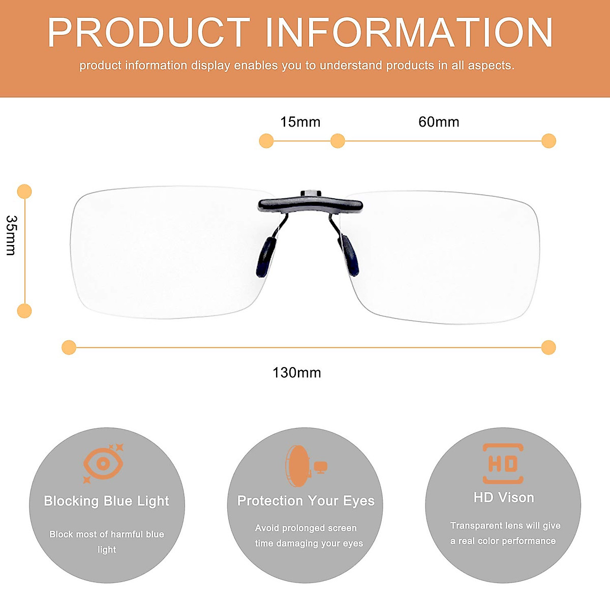 FONHCOO Clip-on Blue Light Blocking Glasses Night Driving Sunglasses 2 Pack Lens over Prescription Glasses for Women Men (2 Pack Transparent Blue Light Blocking Lens)