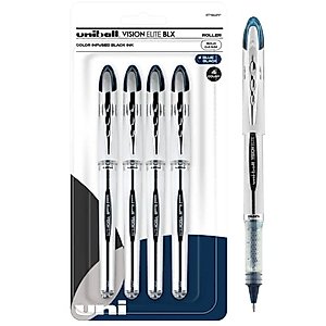 uni-ball Vision Elite BLX Infusion Rollerball Pen Bold Point, 0.8mm, Blue/Black, 4 Pack