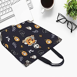 AuHomea Halloween pattern in black skulls Reusable Grocery bags Big Capacity Shopping Bag Canvas Shoulder Tote Handbag for Women Girls