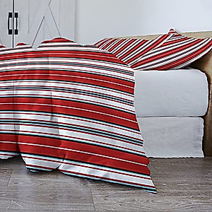 Lsrtoss Red Striped Twin Duvet Cover Set for All Season, Farmhouse Red Blue Stripes Microfiber 3 Piece Bedding Set with 2 Pillowcases & 1 Quilt Cover, 68" W x 86" L, Twin Size