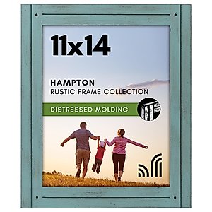 Americanflat 11x14 Picture Frame with Polished, Crystal Clear Glass - Hampton Collection - Distressed Wood Picture Frames for Vertical or Horizontal Wall Display - Turquoise Blue