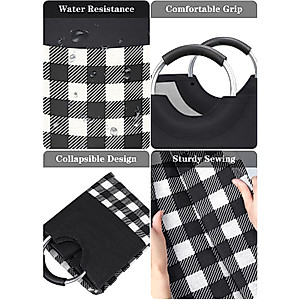 BlissTotes Large Laundry Basket Laundry Hamper Bag Washing Bin Clothes Bag Collapsible Tall With Handles Waterproof Travel Bathroom College Essentials Storage For College Dorm, Family (Black, L)