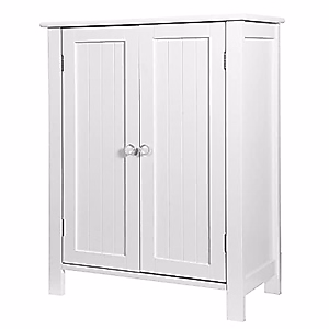 ZENY Bathroom Floor Storage Cabinet with Double Door + Adjustable Shelf, Wooden Organizer Cabinet for Living Room, Bathroom, Bedroom, Modern Home Furniture, White