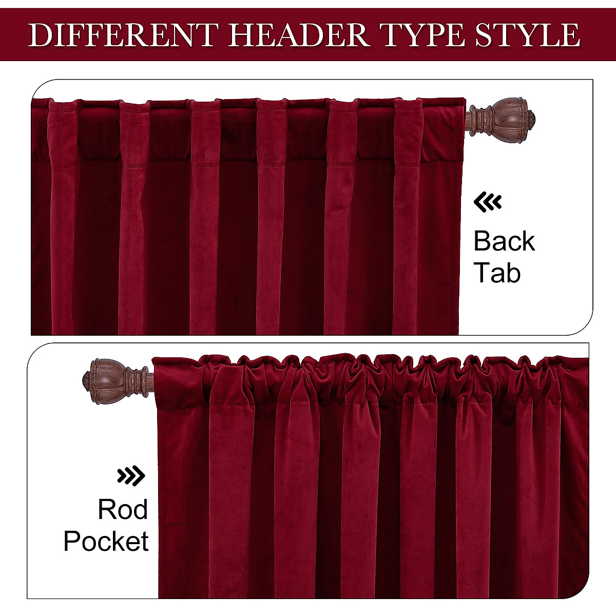 RYB Home Velvet Curtains for Bedroom - Light & Heat Block Back Tabs Window Treatment Energy Efficient Privacy Protection Drapes for Party Backdrop,Film Room, Ruby Red, W52 x L96 inches, 2 Panels