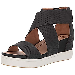 Dr. Scholl's Shoes Women's Sheena Wedge Sandal, Black Smooth Perforated, 8 M US