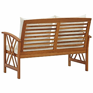 Tidyard Garden Bench with White Cushion and Pillow Acacia Wood Porch Chair Wooden Outdoor Bench for Backyard, Porch, Park, Lawn 46.9 x 26.4 x 32.7 in