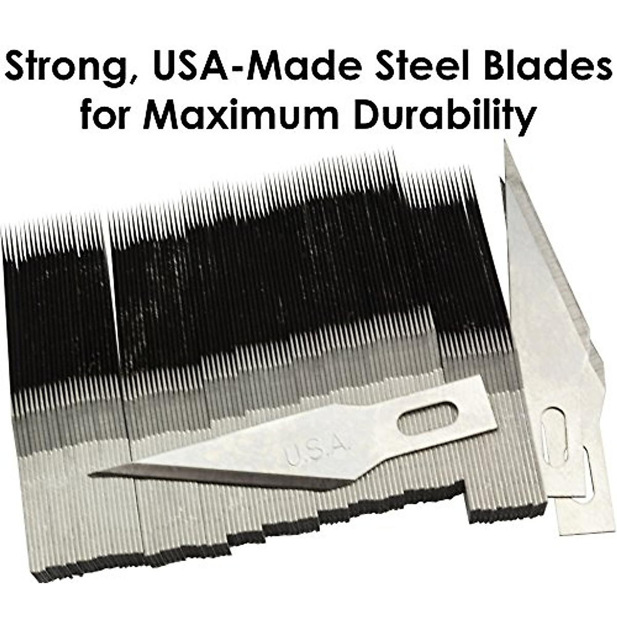 Premium USA-Made Steel Hobby Knife Blades Mega Bulk 100 Pack. Save Time and Shipping Costs! The Fine Point #11 Size Blade Universally Fits #1 Craft Knife Handles for Modeling and Papercraft Projects