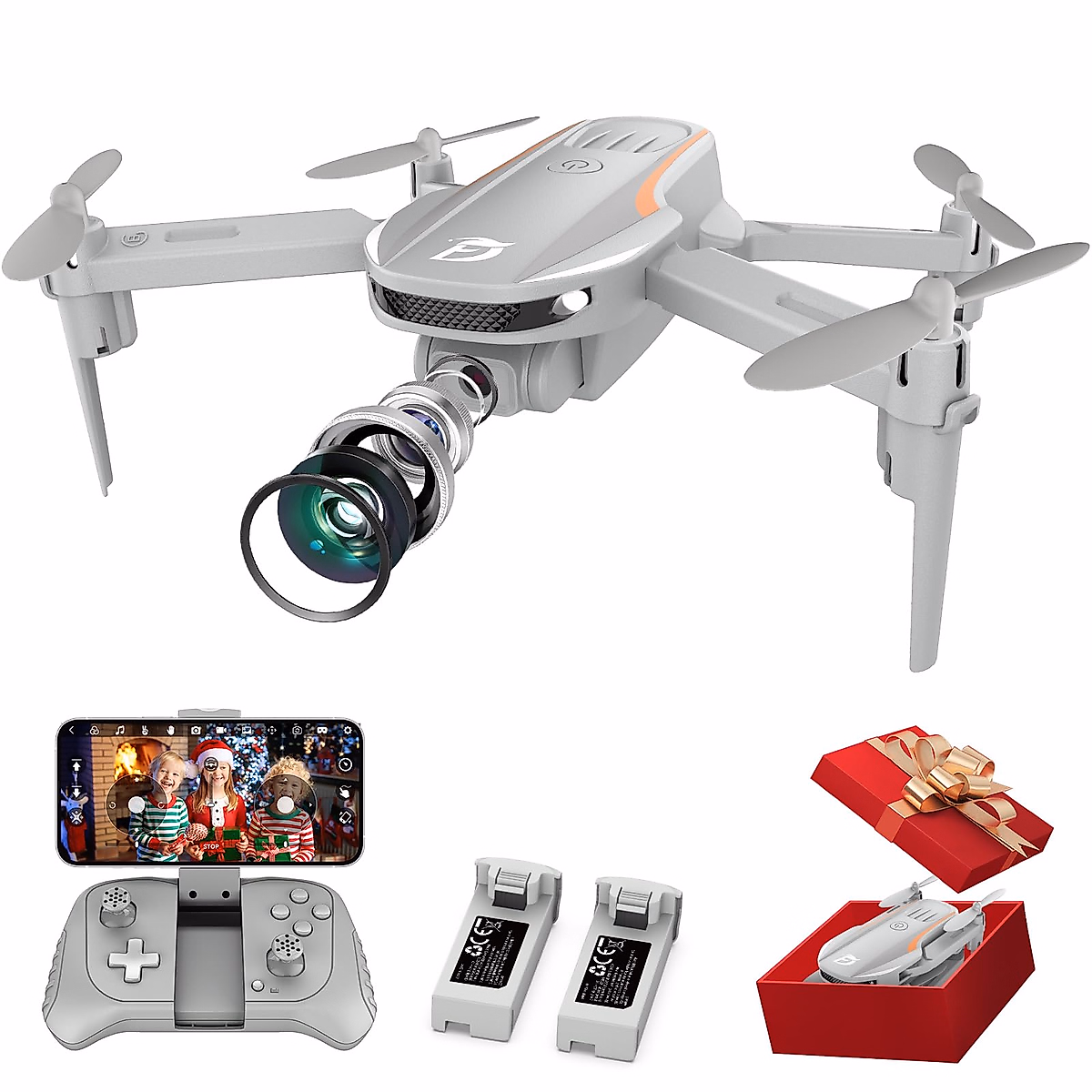 Ficinto 1080P FPV Foldable Quadcopter Drone with Camera - For Adults, Kids, Beginners - 3D Flips, Altitude Hold, Headless Mode, 2 Batteries