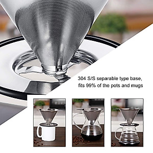Pour Over Coffee Dripper Stainless Steel LHS Slow Drip Coffee Filter Metal Cone Paperless Reusable Single Cup Coffee Maker 1-2 Cup With Non-slip Cup Stand and Cleaning Brush