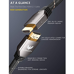 HDMI 2.1 Cable, Ultra High Speed 48Gbps 8K HDMI Cable 8ft, ARISEN 4K120 8K@60Hz Heavy Duty Braided HDMI Cord eARC HDR10 Compatible with RTX 3090 3080 PS5 4K TV Xbox Series X UHD TV Laptop