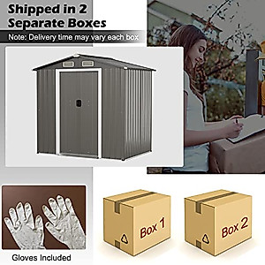 Giantex Outdoor Storage Shed 6 x 4 FT, Double Sliding Door, 4 Front and Back Vent, Galvanized Metal Garden Storage Room, Weather Resistant Tool Storage Shed for Backyard Patio Lawn (Gray)