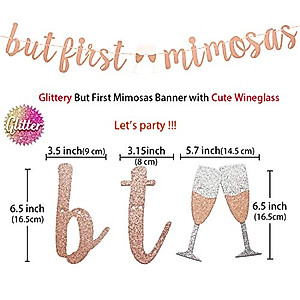 Aonor Rose Gold Mimosa Bar Bridal Shower Decorations Supplies – Glittery But First Mimosas Banner and Tissue Paper Tassels Garland for Wedding Baby Shower Party Bar Sign Decorations