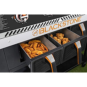 Blackstone 1923 Air Fryer Combo & Four Burners Stainless Steel Gas Hood, Wheels, Two Side Shelf – Heavy Duty Outdoor Griddle Station for Backyard, Patio, 36 inch Black