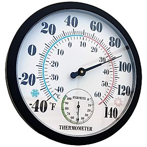 Indoor Outdoor Thermometer Large Wall Thermometer-Hygrometer Waterproof Does not Require Battery (Black)