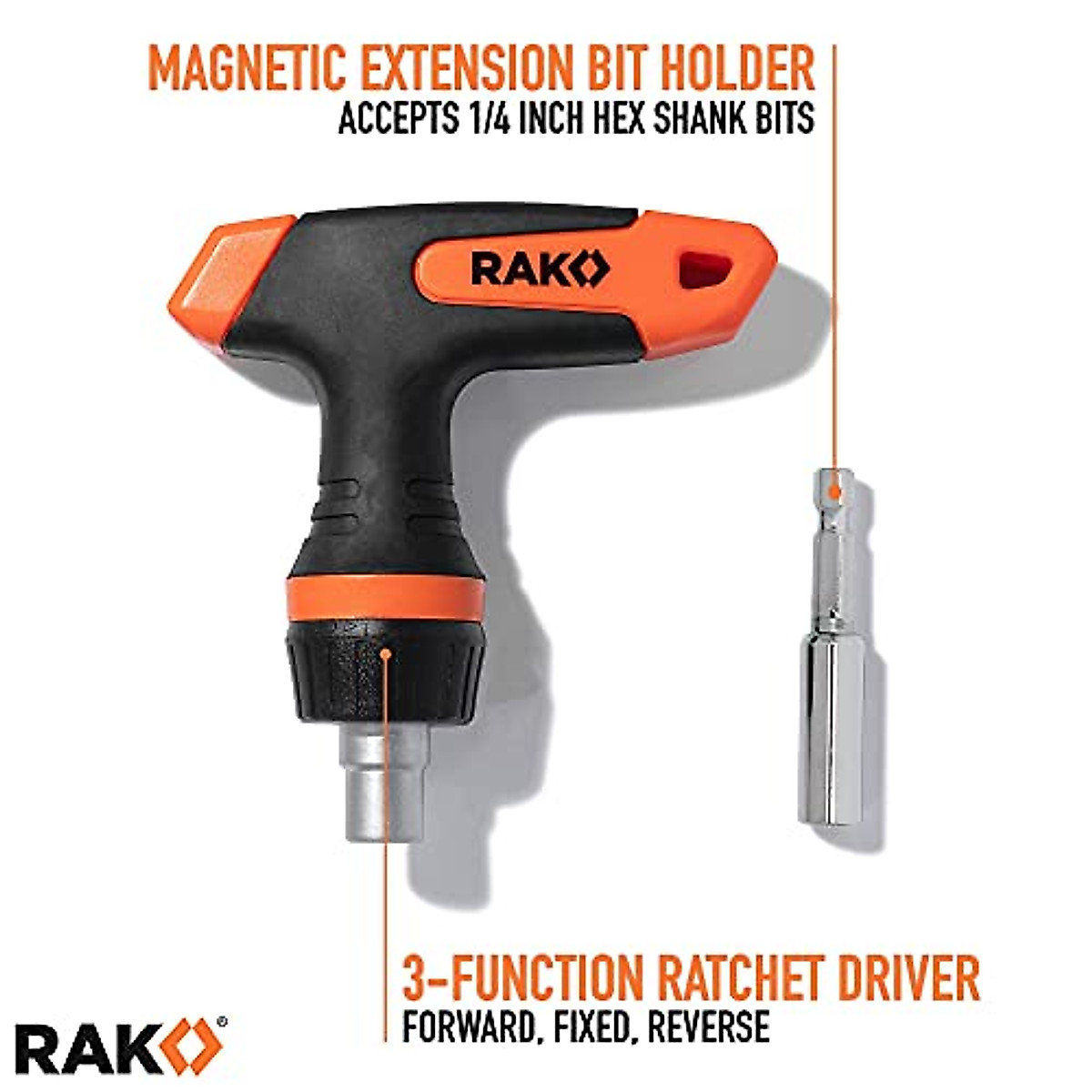 RAK Universal Socket Tool - Birthday Gifts for Men - Set of 15 with 1/4-to-3/4-inch Wrench Grip, T-Handle Ratchet Driver and 10 Screwdriver Bits - Father's Day Gift for men, Husband, Handyman