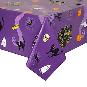 Juvale 3-Pack Halloween Table Cover for Party Supplies, Purple Disposable Plastic Tablecloth Decorations, Halloween Table Decorations for Themed Parties, Birthday Celebrations and More (54 x 108 in)