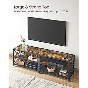VASAGLE TV Stand for TV up to 70 Inches, TV Table, Entertainment Center, 3-Tier TV Console, Steel Frame, Industrial Style, for Living Room, Rustic Brown and Black ULTV095B01