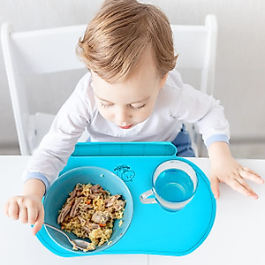 Silicone Children's Place Mat - Baby Mumbo | Food-Grade Quality with Unique Raised Edges for Spill Prevention | Lightweight, Portable, and Spill-Proof Tray (Gracious Gray)