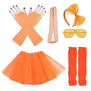 Miayon Kids 6 in 1 Costume Accessories 1970s 1980s Fancy Outfits and Dress for Cosplay Party Theme Party for Girl